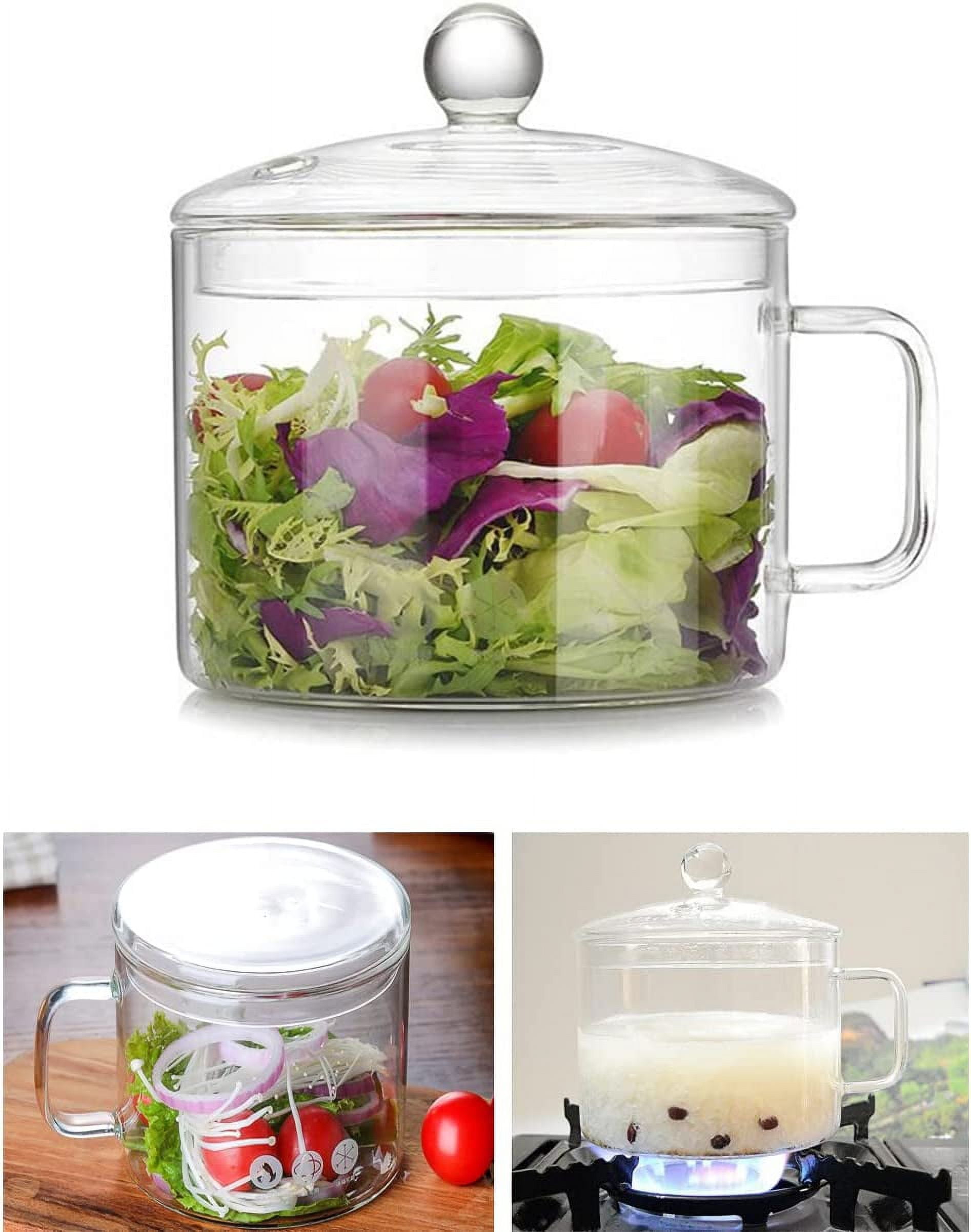 Glass Cookware - 67 Oz (2L) Clear Glass Cooking Pot Glass Saucepan ...