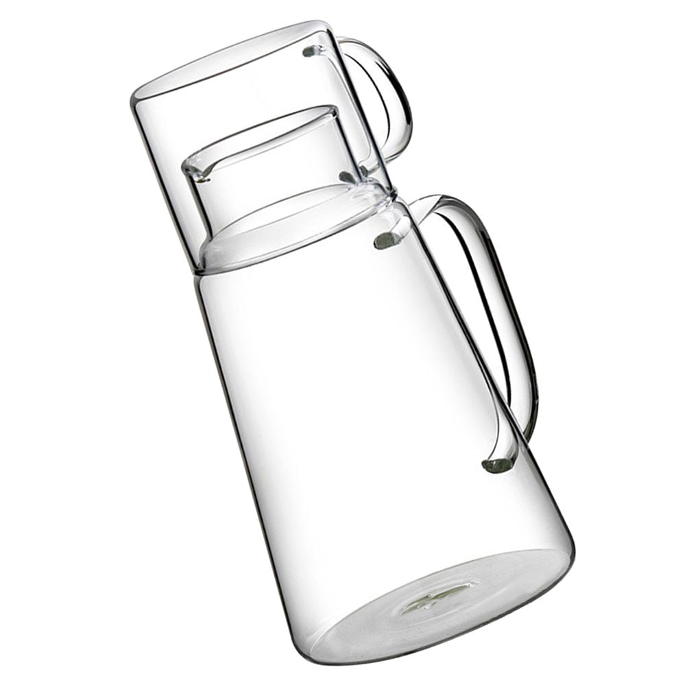 Glass Cooler Cups with Lid Water Pitcher Portable Bedside Container ...