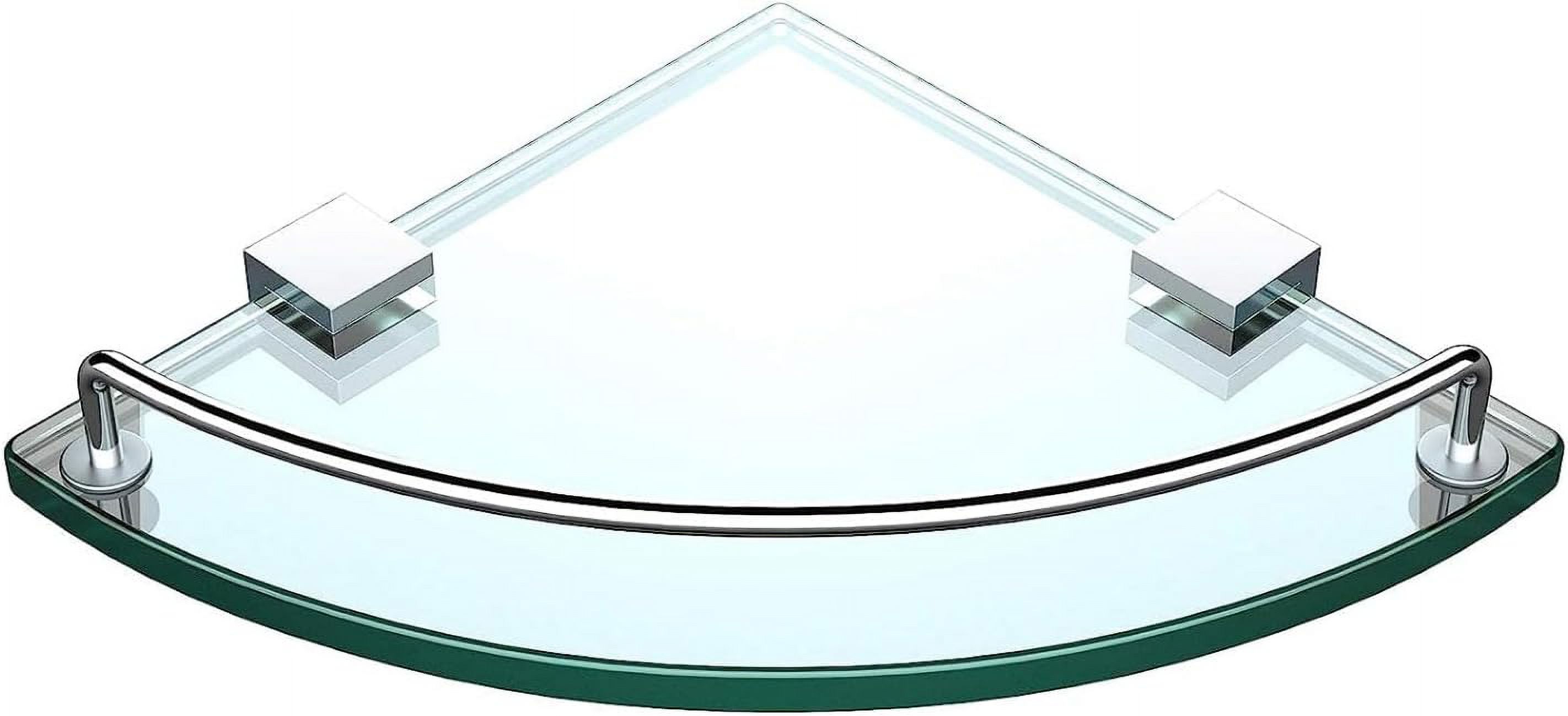 Glass Corner Shelf for Bathroom, Tempered Glass with Rail, Stainless ...