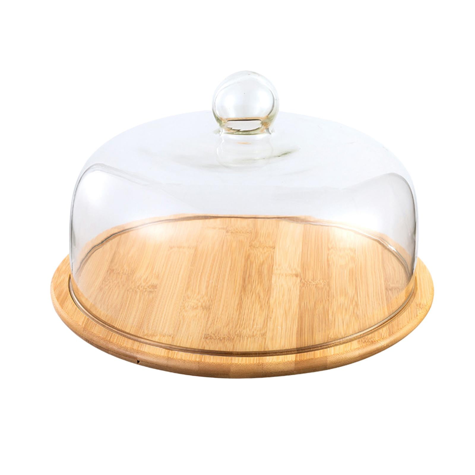 Glass Cover Serving Tray Cloche Dome Bamboo Cheese Board Storage Cake Stand Fruit Display Glass