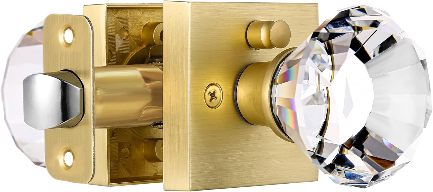 Glass Crystal Interior, Bedroom and Bathroom Privacy Gold Door Knobs ...