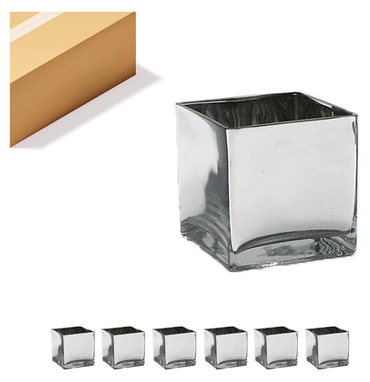 Glass Cube Vases - 6x6x6 Silver Set of 6 - Floral Centerpieces, Candle ...