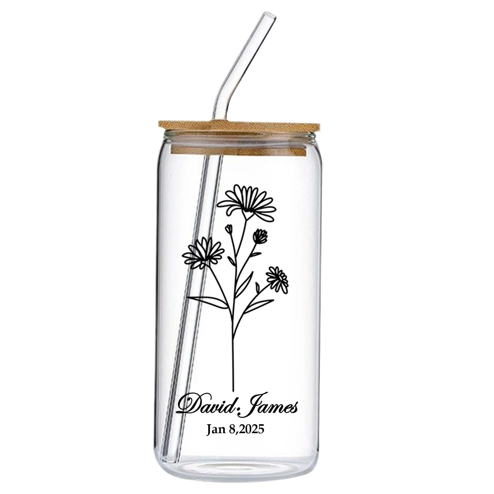 Glass Cup With Birth Flower - Personalized Name Birth Flower Glass Cups ...