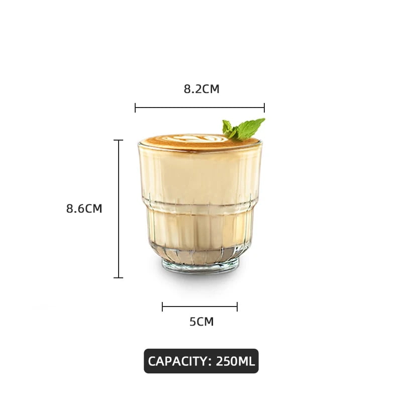 Glass Cup Stackable Glassware Embossed Stripe Origami Style Transparent ...