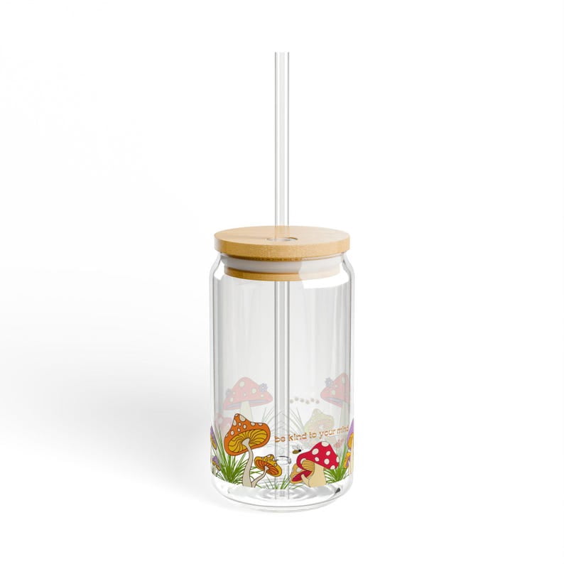 Glass Cup with Bamboo Lid and Straw, Sipper Glass, Mushroom Cup ...