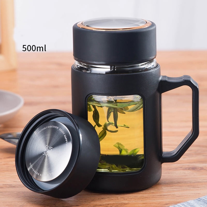 Glass Cup with Handle Filter Lid Men Women Crush-resistant Tea Cup ...