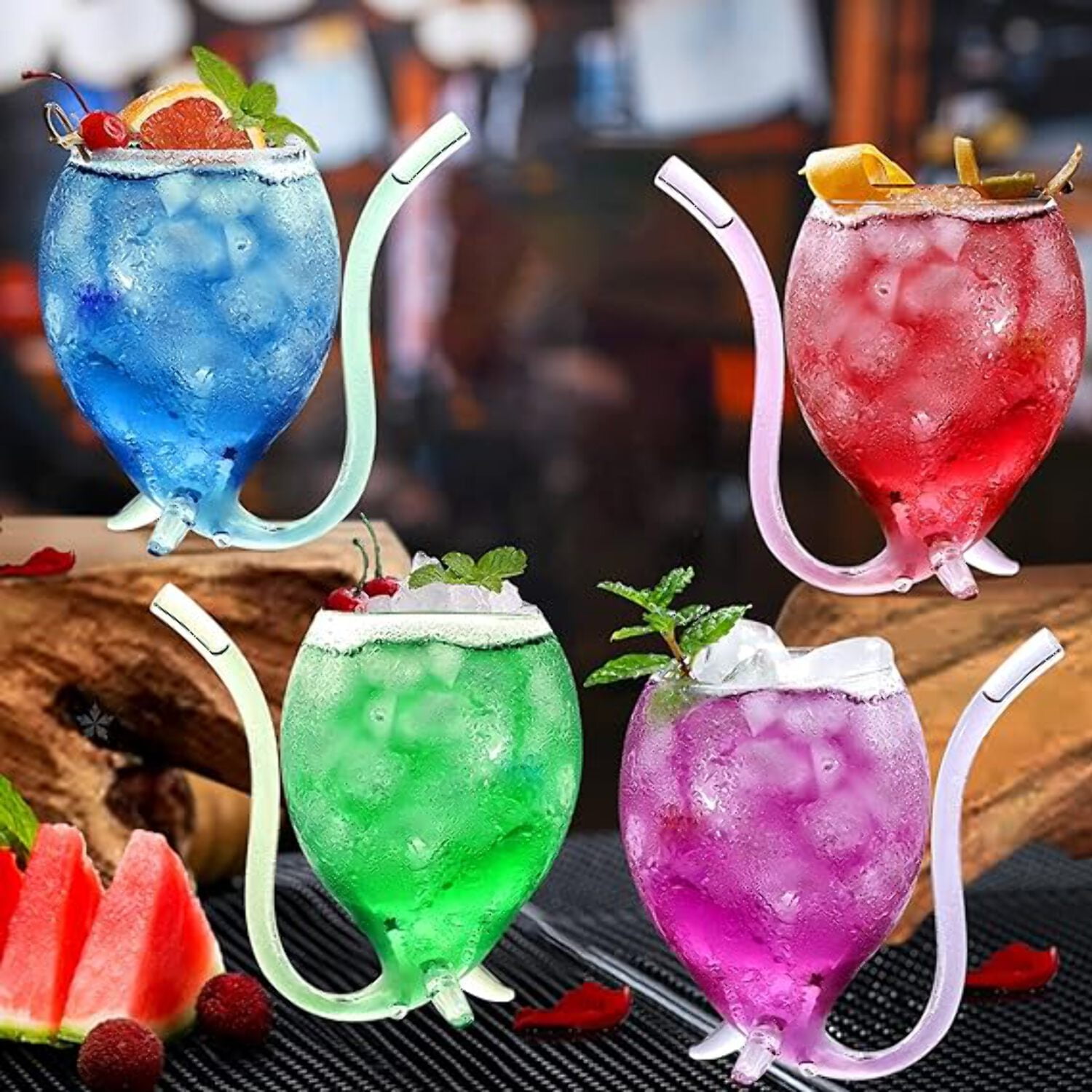 Glass Cup with Legs Built in Straw - Walmart.com