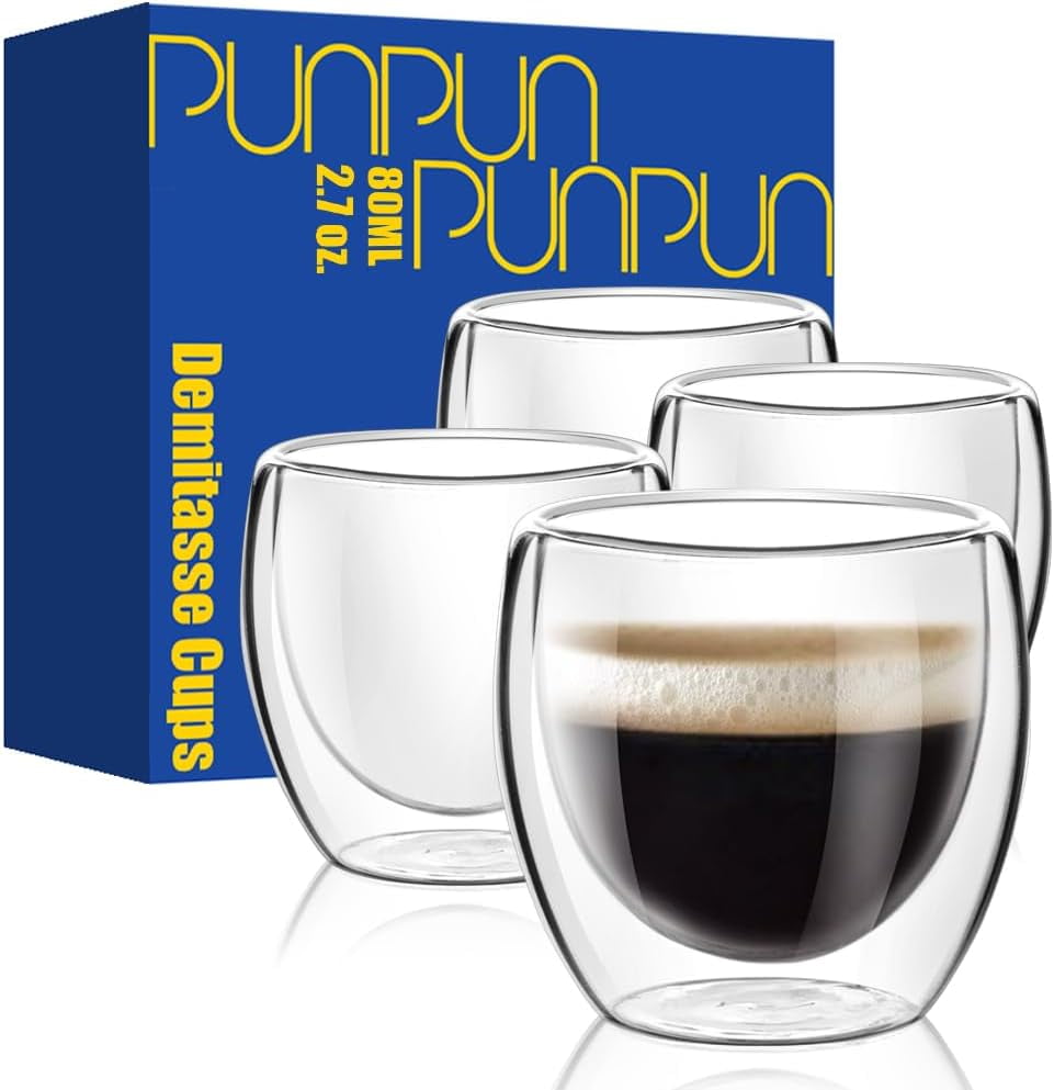 Glass Cups 2.7oz. 80ml Espresso Coffee Cups, Demitasse Cups Double ...