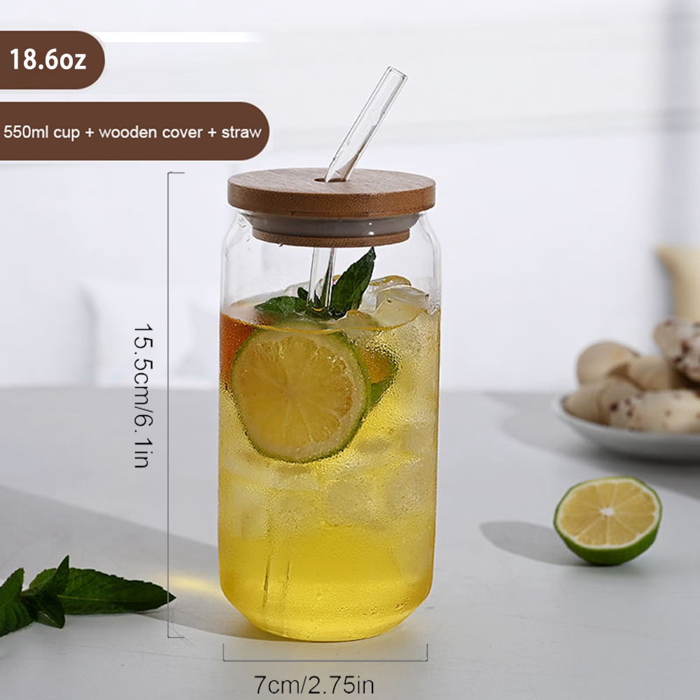 Glass Cups,Coffee Cup with Lids and Straws,Glass Coffee Cups Beer Can ...