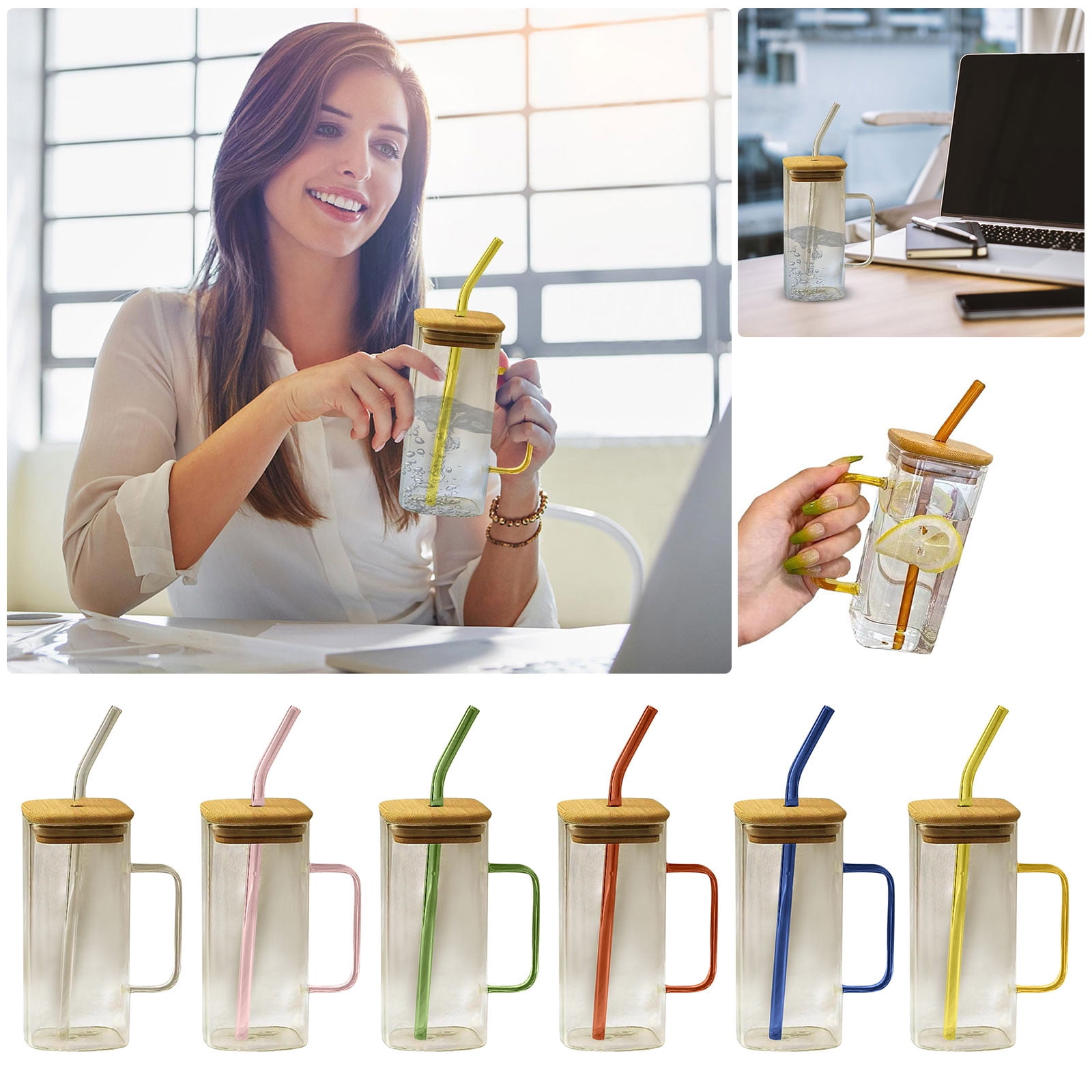 Glass Cups with Lids Basdi Lidded Drinking Glasses with Straws - High ...