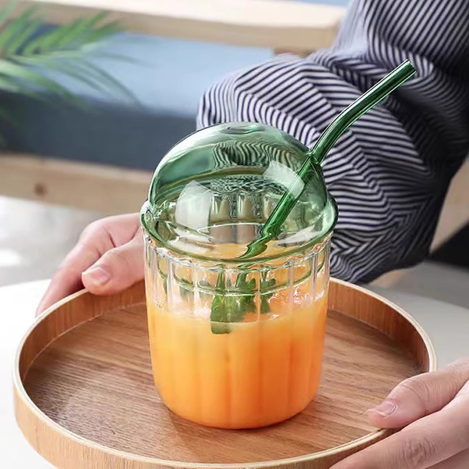 Glass Cups with Lids and Glass Straw，Cute Drinking Glasses With Glass ...