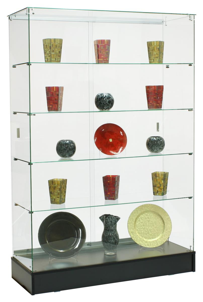 Glass Curio Cabinet with 4 Fixed-Height Glass Shelves, Lockable Sliding ...