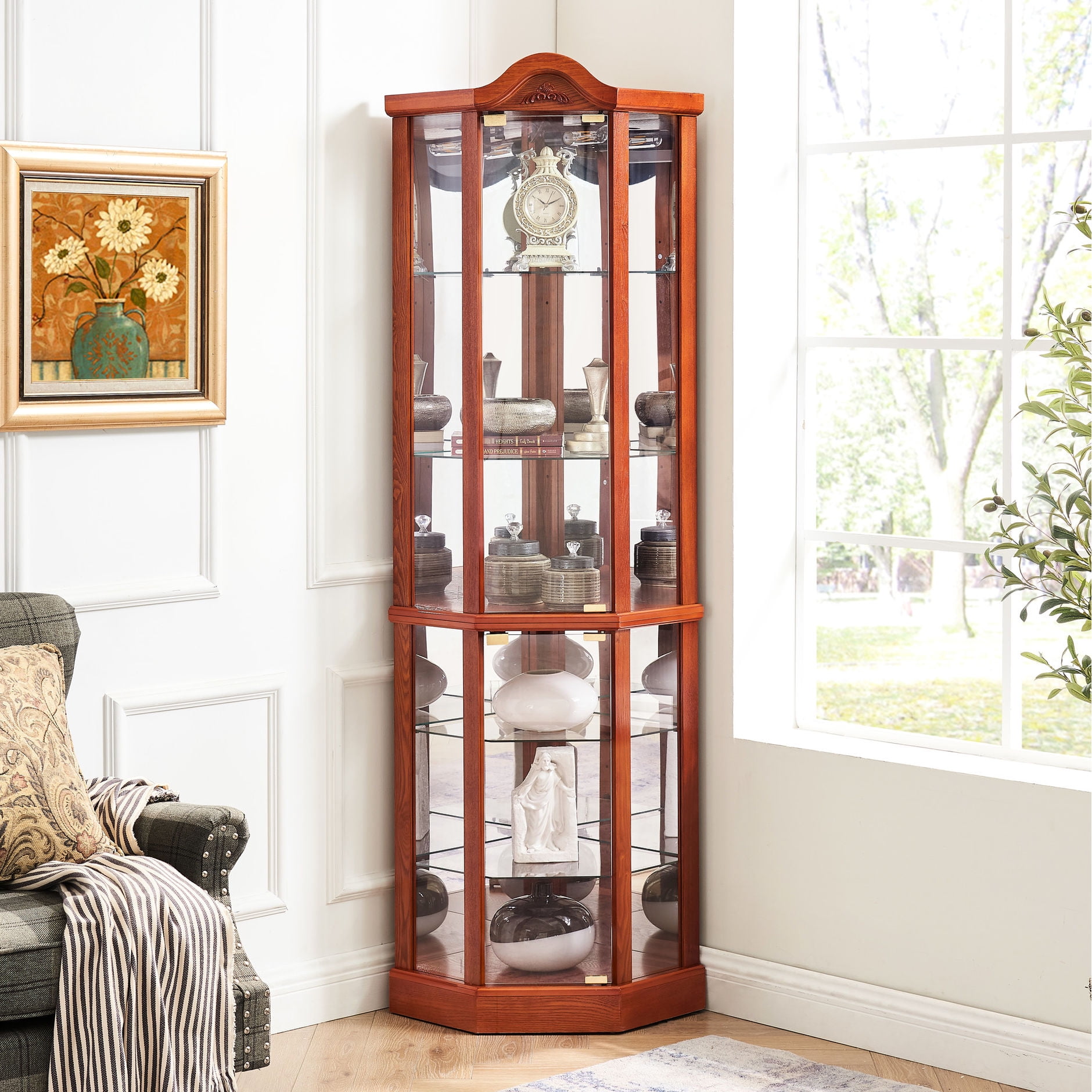 Glass Curio Cabinet for Home Corners | Enhances Room Atmosphere with ...