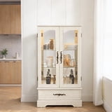 Glass Curio Cabinet with Lighted Display and Built-in Drawer, White ...