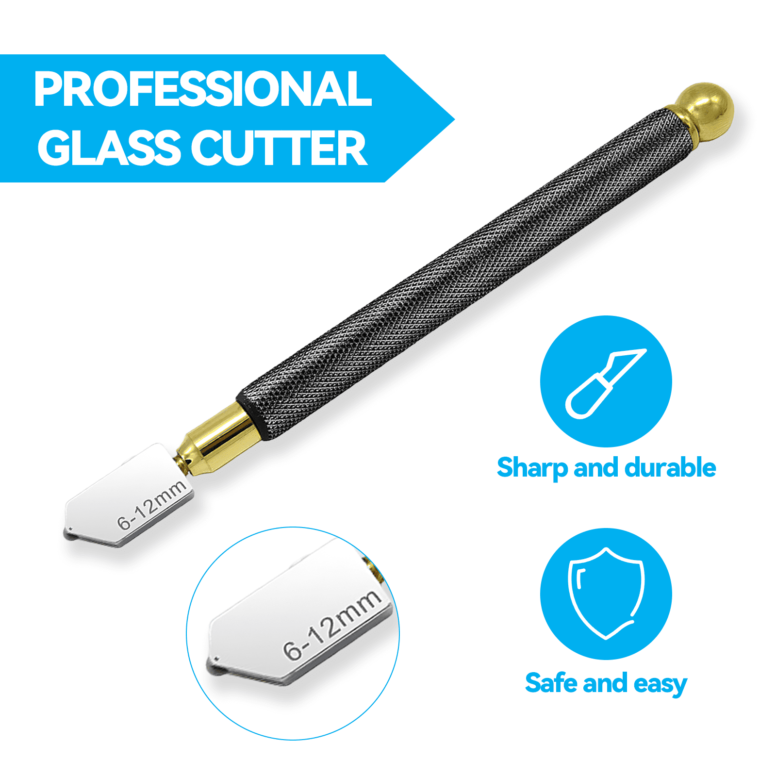 Glass Cutter, Upgraded Glass Cutting Tool, with a Range of 6-12mm Self ...