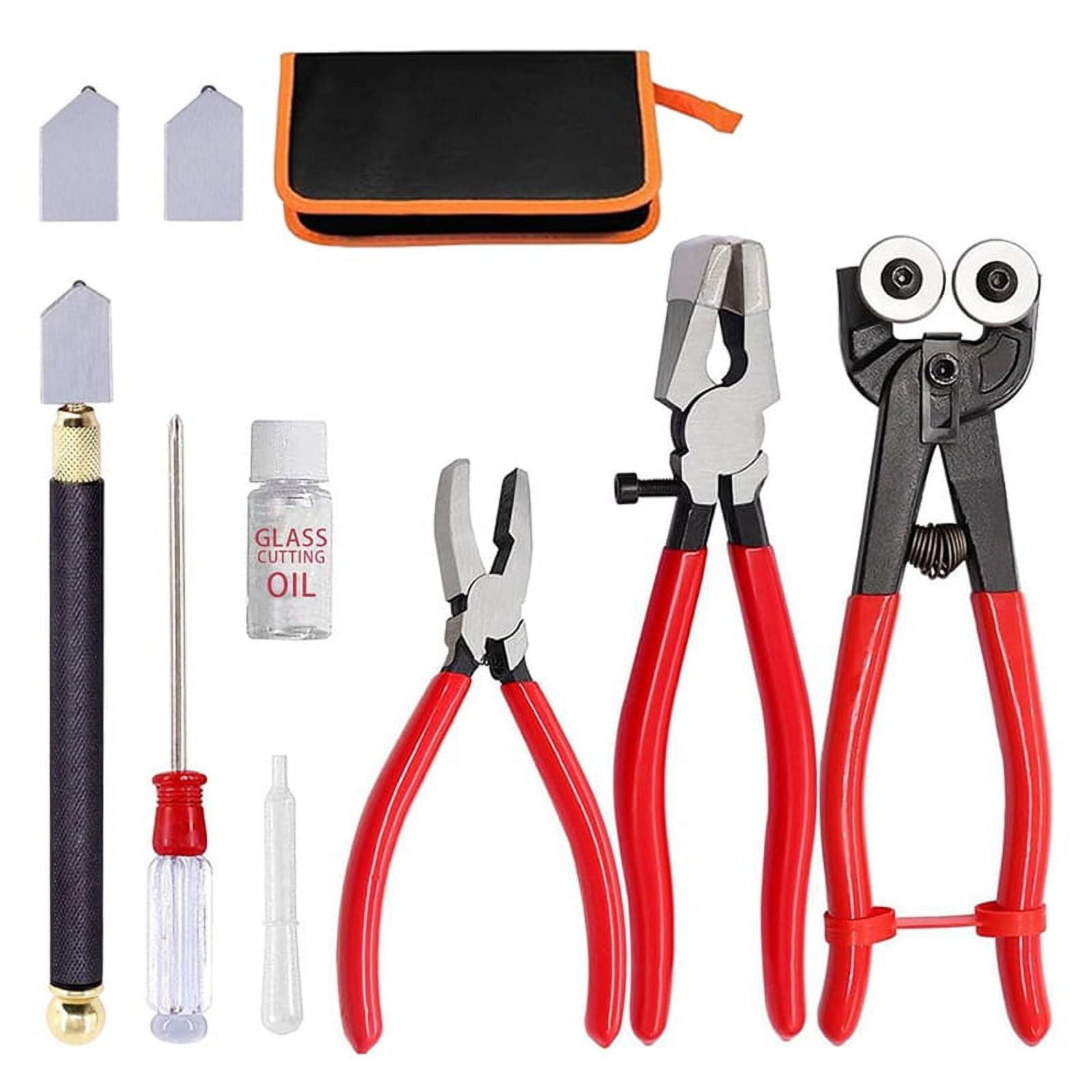 Glass Cutting Tool Set Kit, Wheeled Tile Nippers Running Pliers Breaking Oil Feed Cutter ...