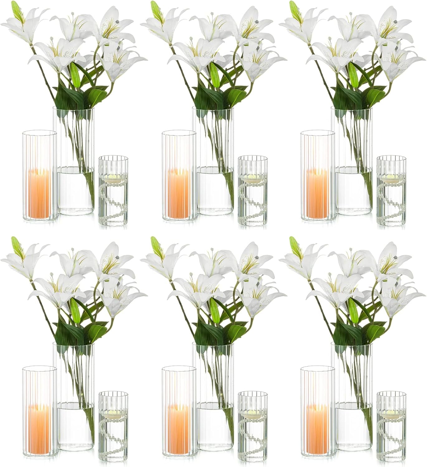 Glass Cylinder Ribbed Vases Set of 18, Tall Clear Vase for Centerpieces ...