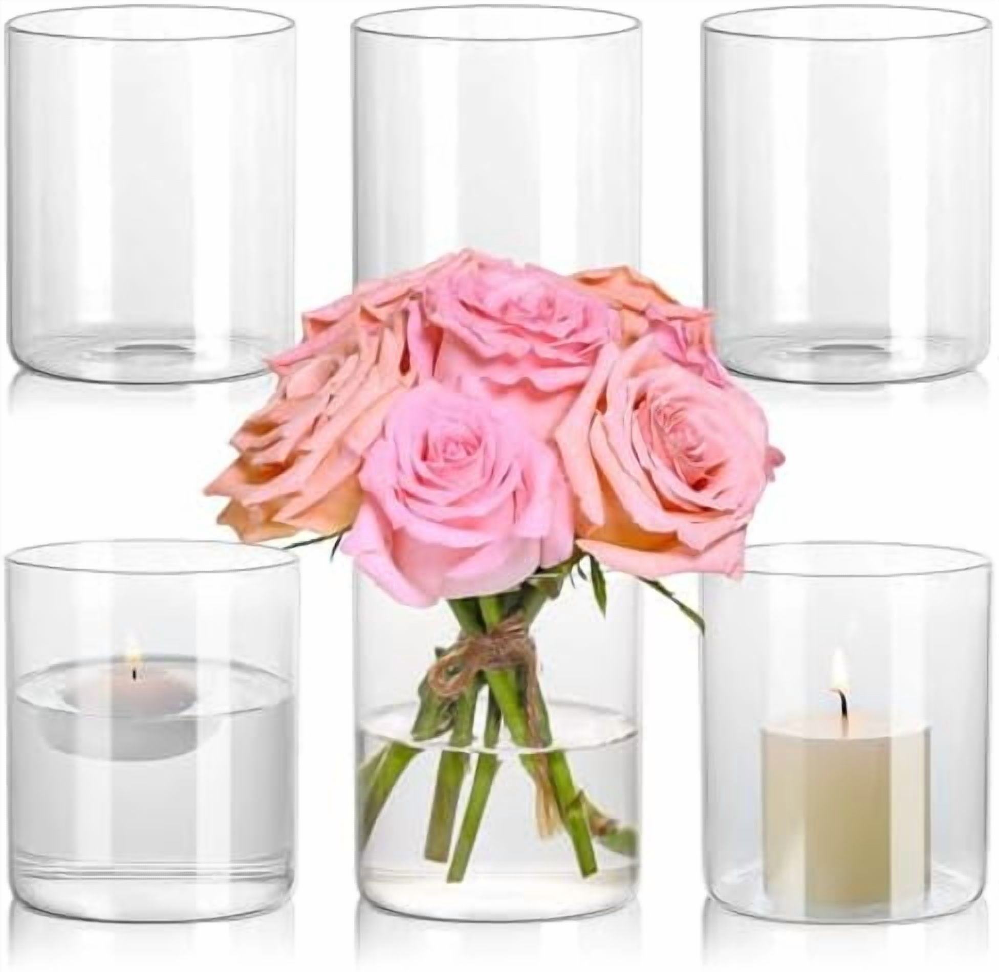 Glass Cylinder Vase Set of 6 for Centerpieces, 5 Inch Short Clear ...
