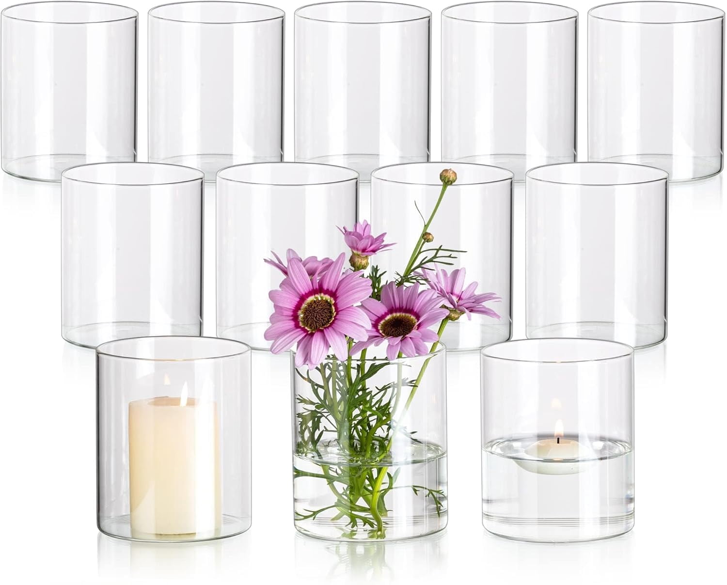 Glass Cylinder Vases for Centerpieces, Small Clear Flower Vase Set of ...