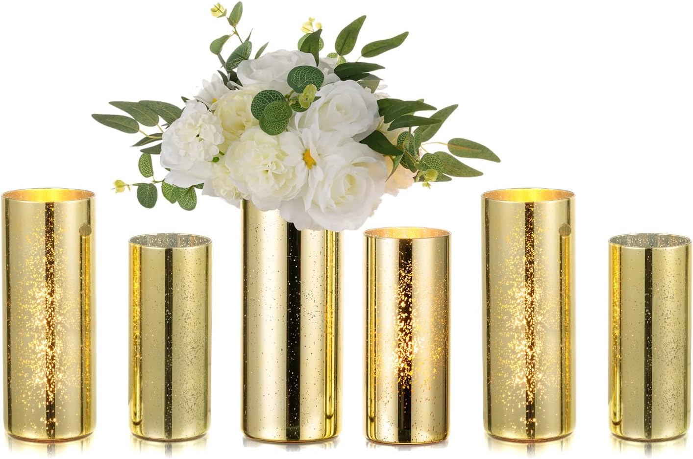 Glass Cylinder Vases Set of 6, Glittery Gold Vase for Centerpieces ...