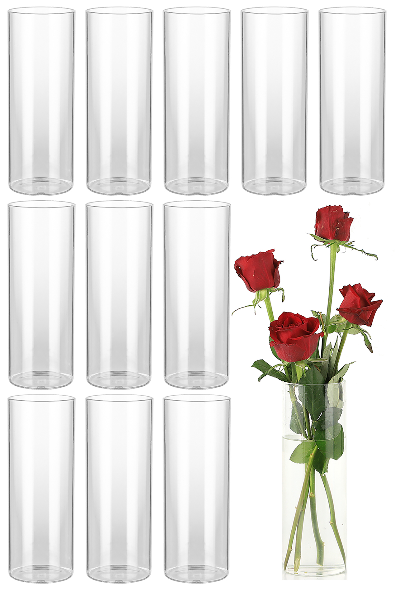 BalsaCircle 12 Pieces 14" Clear Glass Square Block Vases Centerpieces ...
