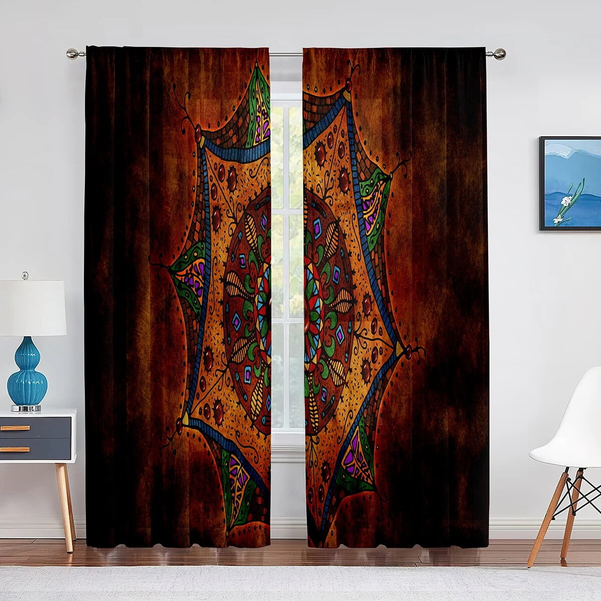 Glass Debris Liquid Shade Blue Abstract Sheer Voile Curtain for Living ...