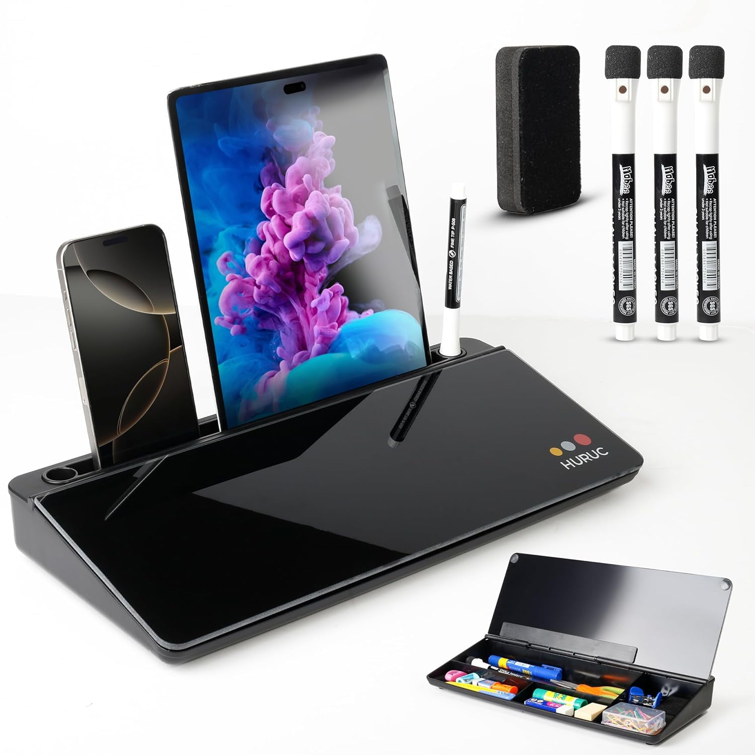 Glass Desktop Whiteboard with Storage,15.3"x7.08"x2.16" inch Desktop ...
