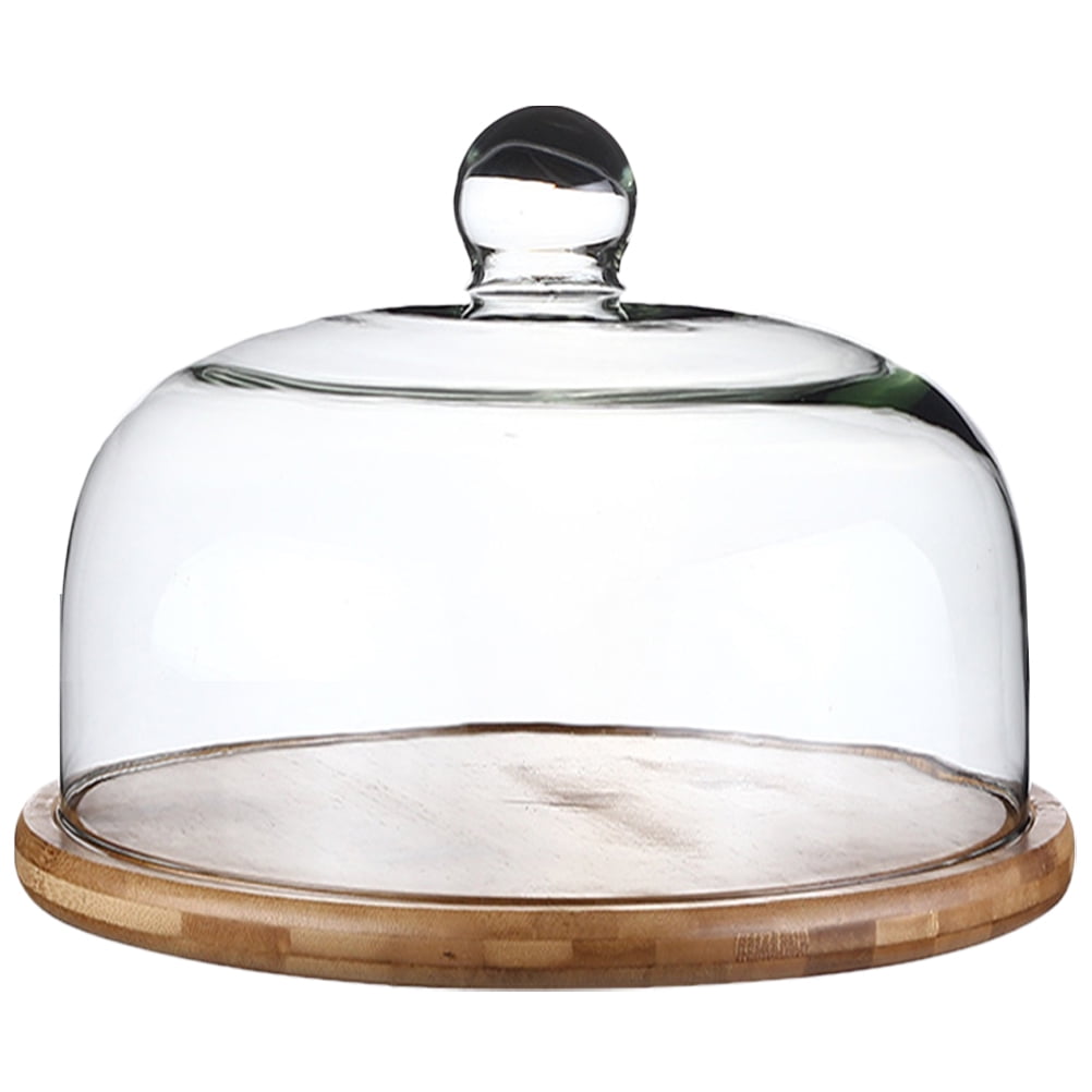 Glass Dessert Cover Wooden Tray Cake Plate Dome Serving Dishes Cake ...