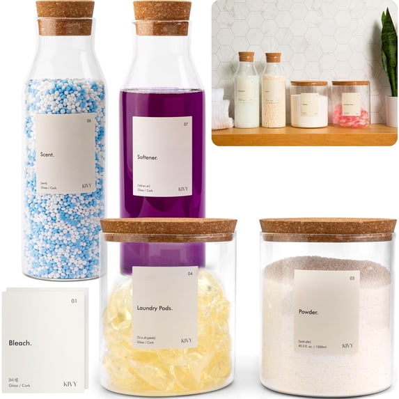 Glass Detergent Dispenser Container Set of 4 [INCL Labels] Large Glass ...