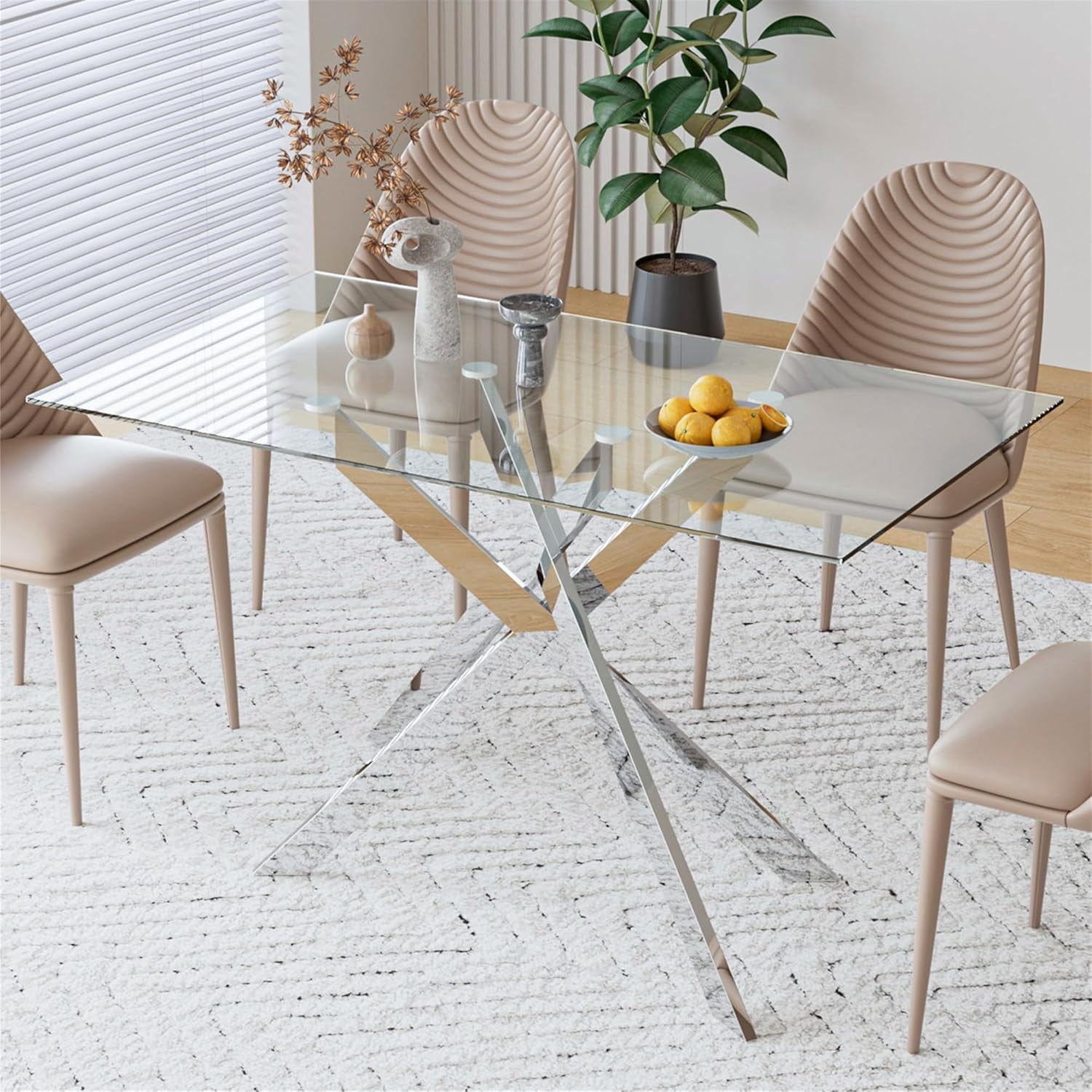 Glass Dining Table for 2 4 People,51.2" Modern Kitchen Table with ...