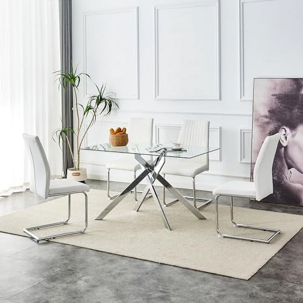 Glass Dining Table for 4 People, 51.2 Inches Rectangular Glass Kitchen ...