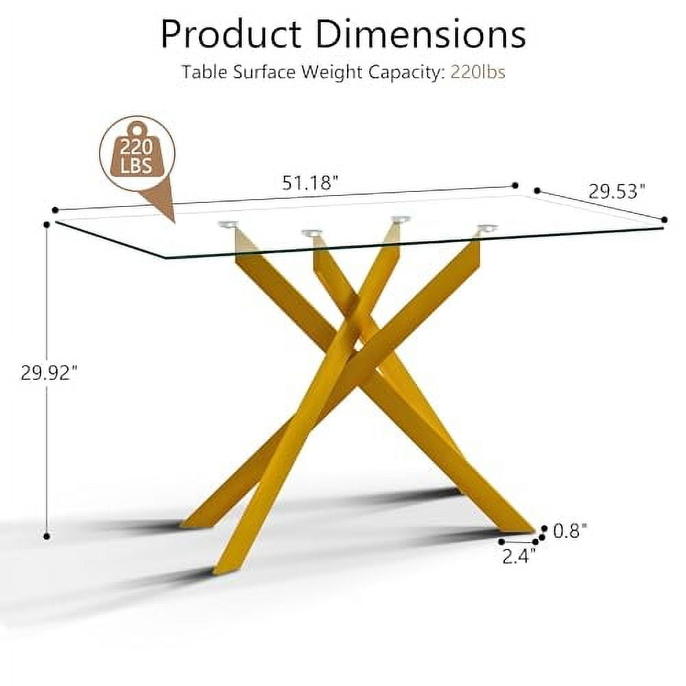 Glass Dining Table for 4 People, 51.2 Inches Rectangular Glass Kitchen ...