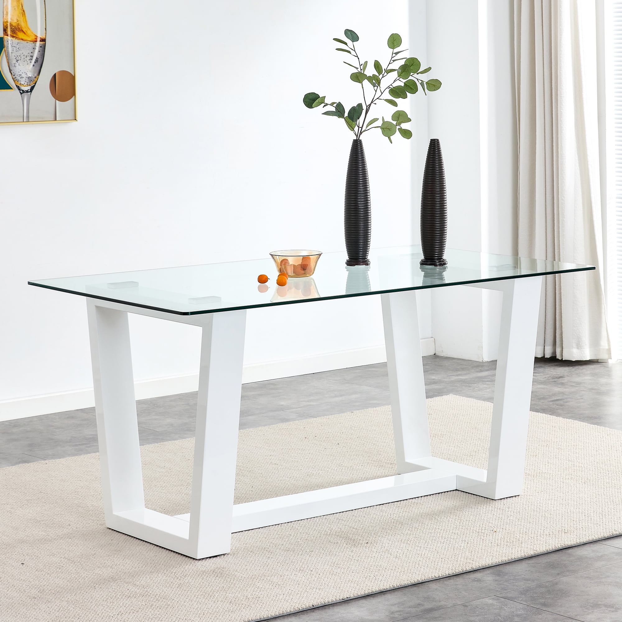 Glass Dining Table Large Modern Minimalist Rectangular for 6-8 with 0.4 ...