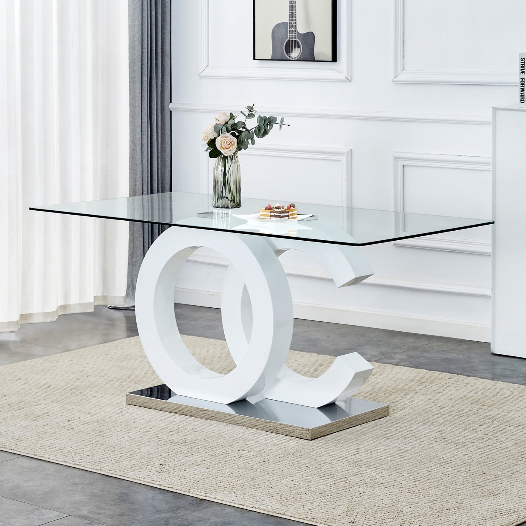 Glass Dining Table, Large Modern Minimalist with Tempered Glass ...