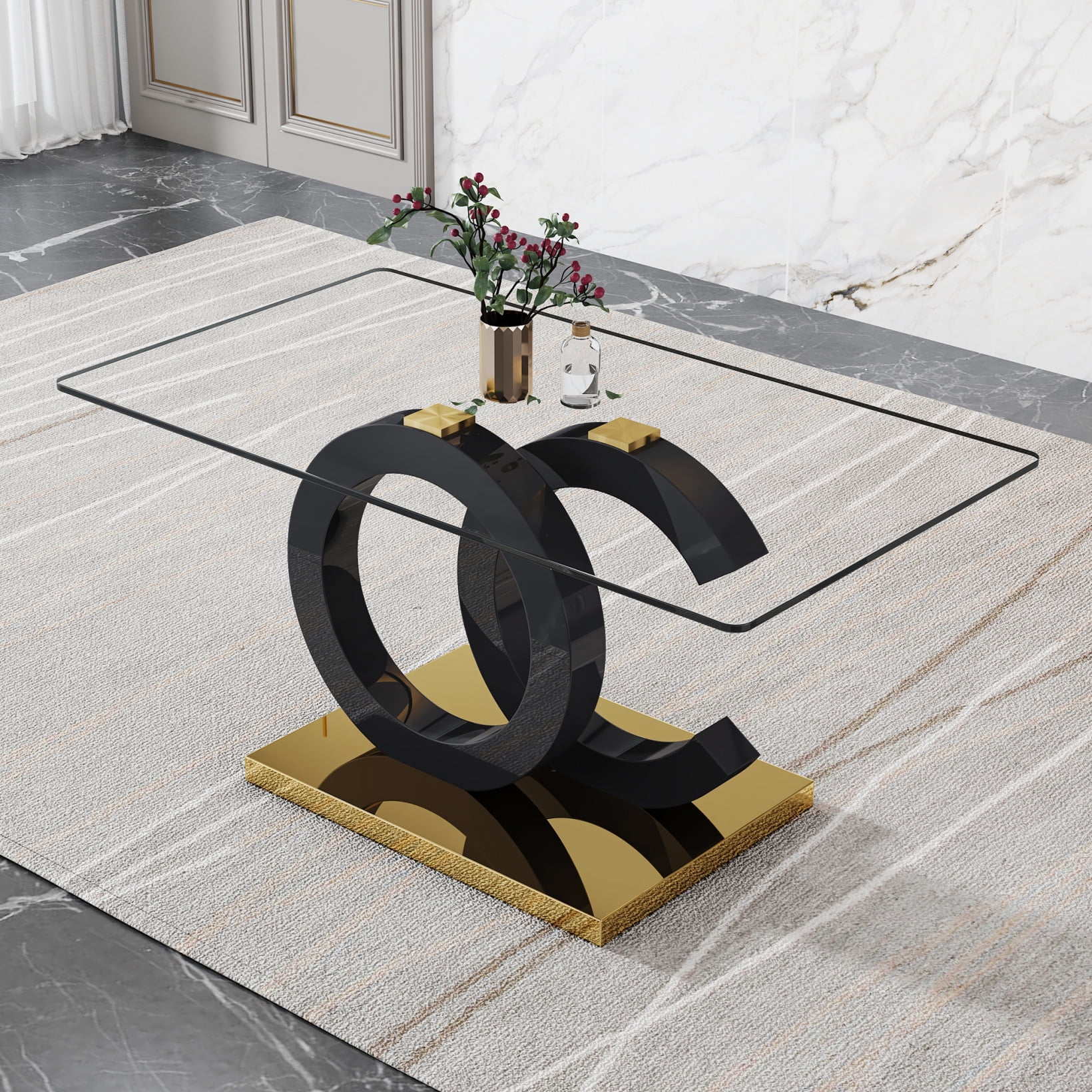 Glass Dining Table, Large Modern Minimalist with Tempered Glass ...