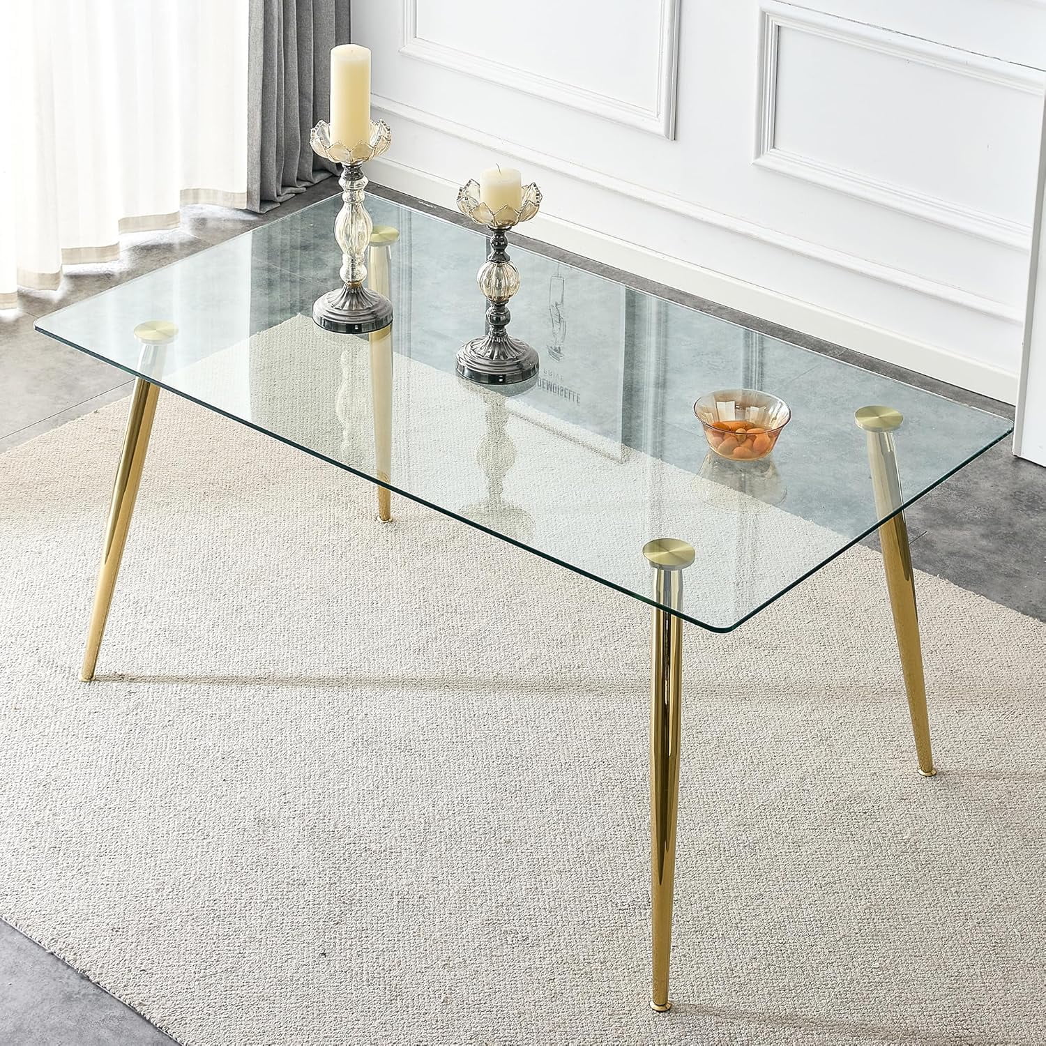 Glass Dining Table, Modern Kitchen Dining Room Table, Rectangle Tempered Glass Tabletop Mesas de ...