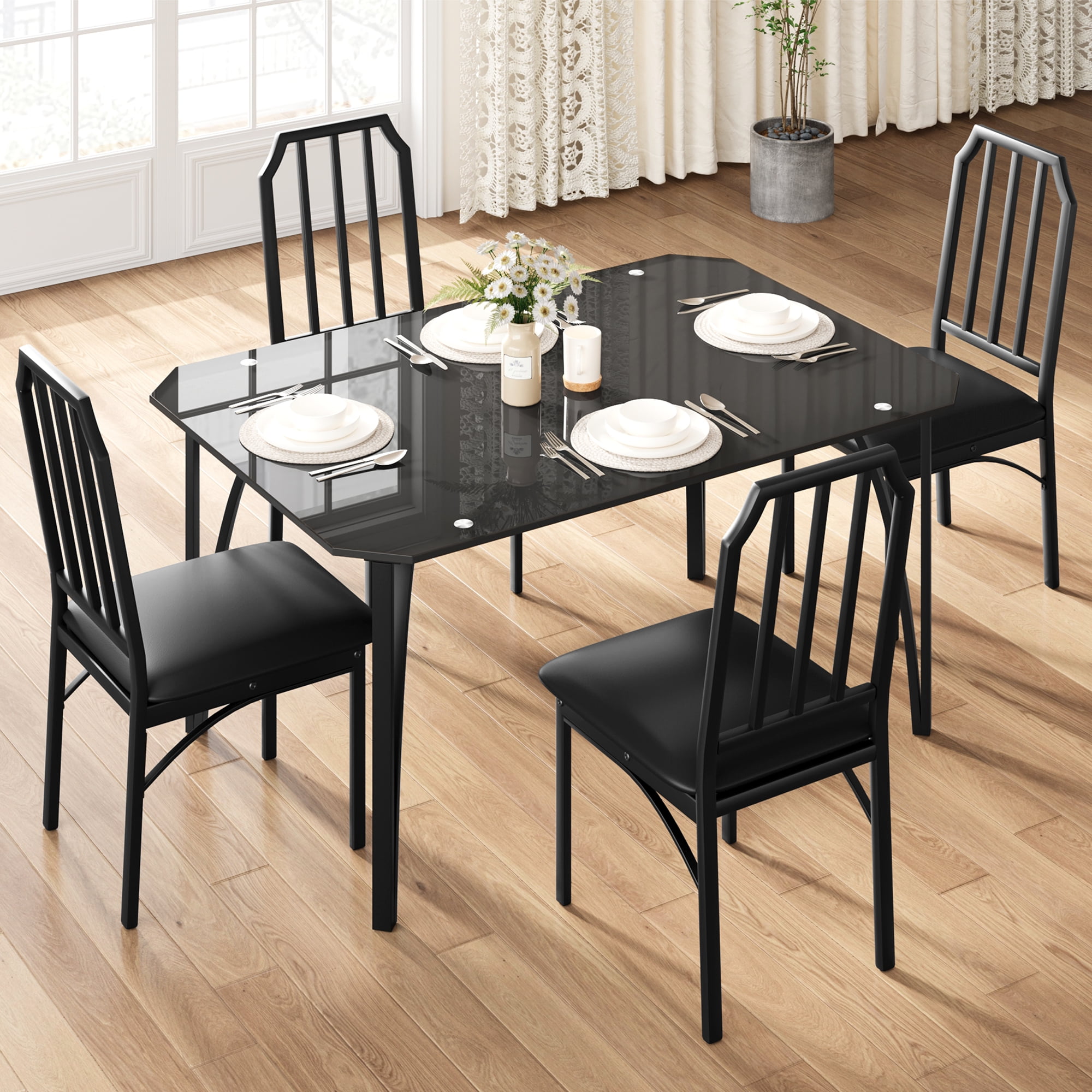 Glass Dining Table Set for 2/4, Kitchen Table and Chairs Set with ...