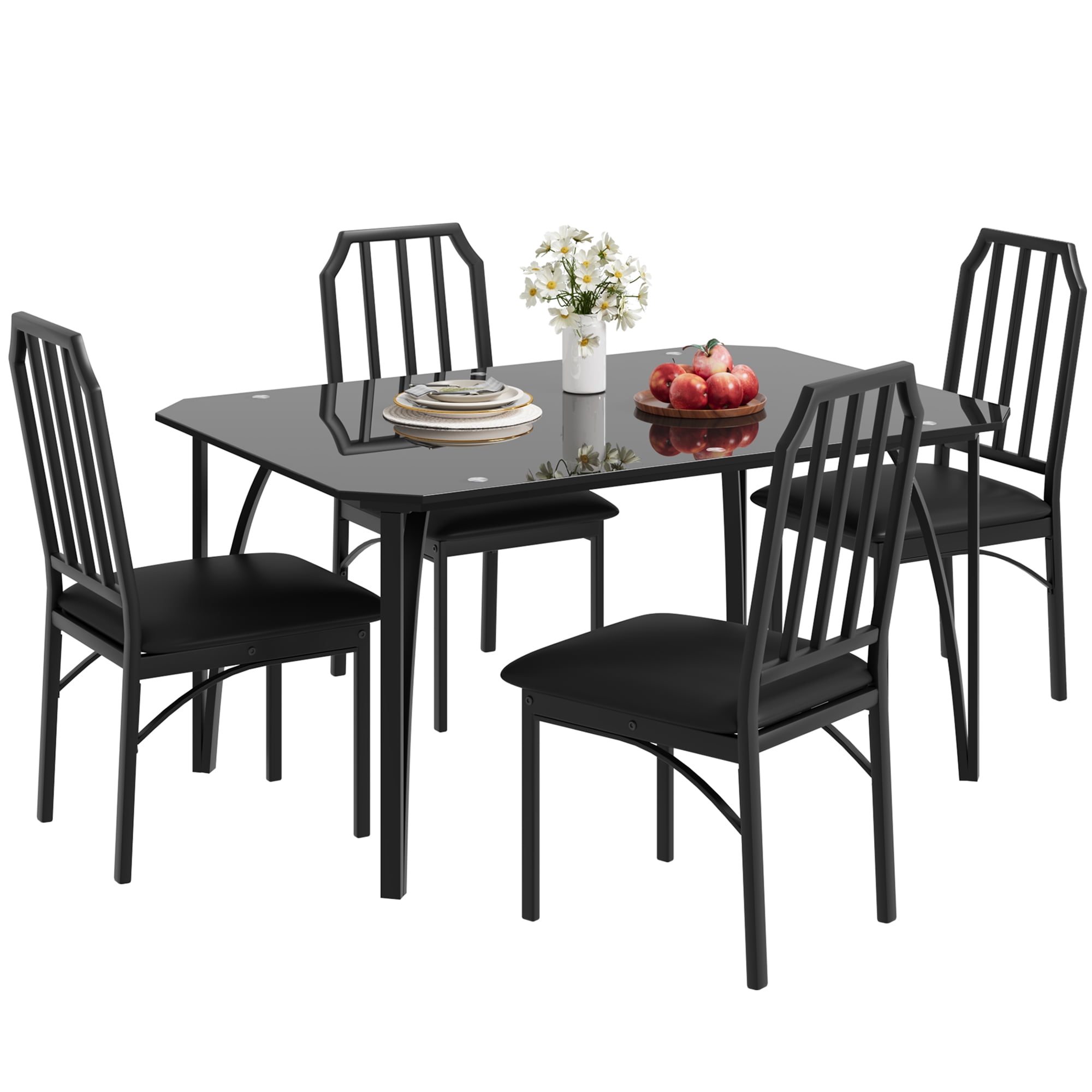Glass Dining Table Set for 4, Kitchen Table and Chairs for 4 with with ...
