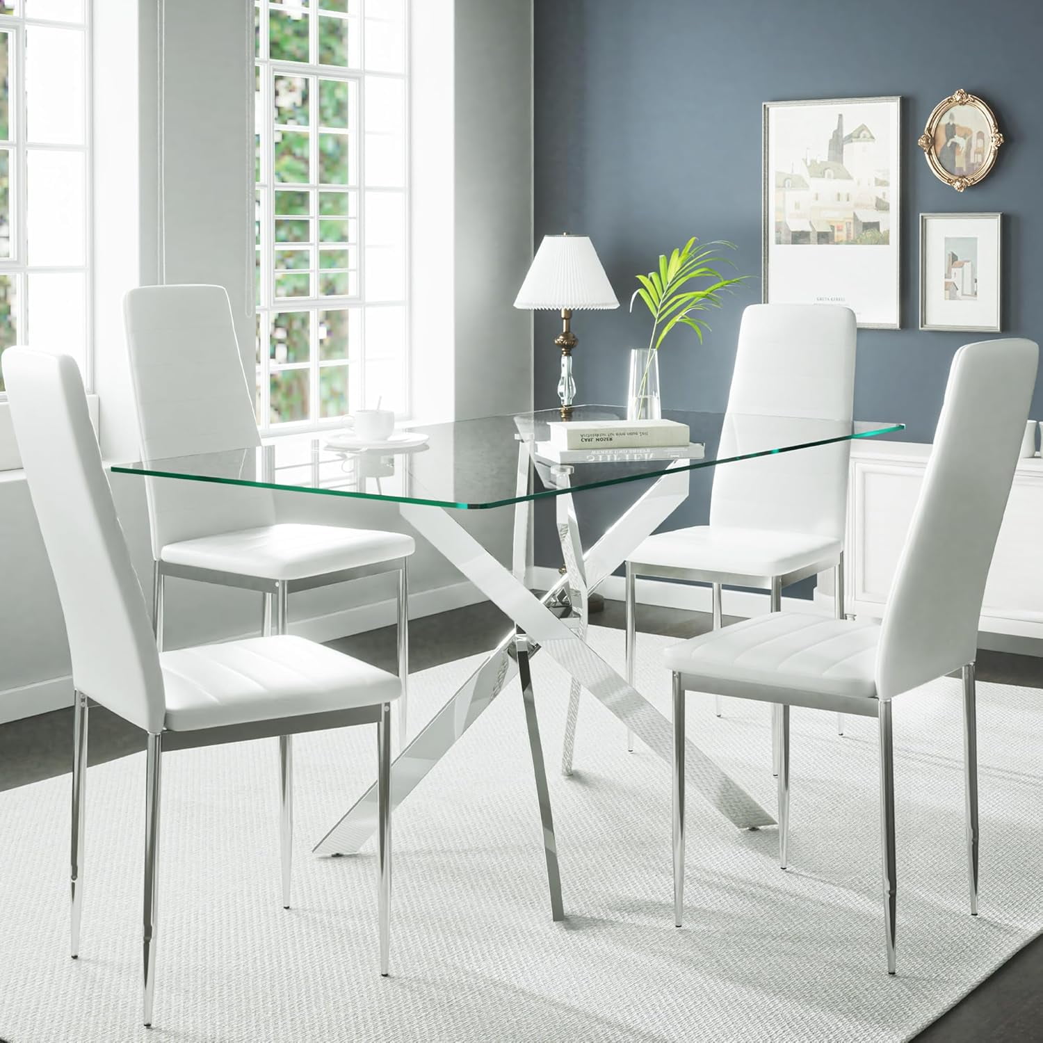 Glass Dining Table Set for 4,5 Piece Rectanglar Kitchen Table Set ...