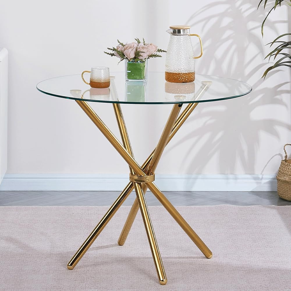 Glass Dining Table with Chrome Legs and Clear Tempered Glass Top for ...
