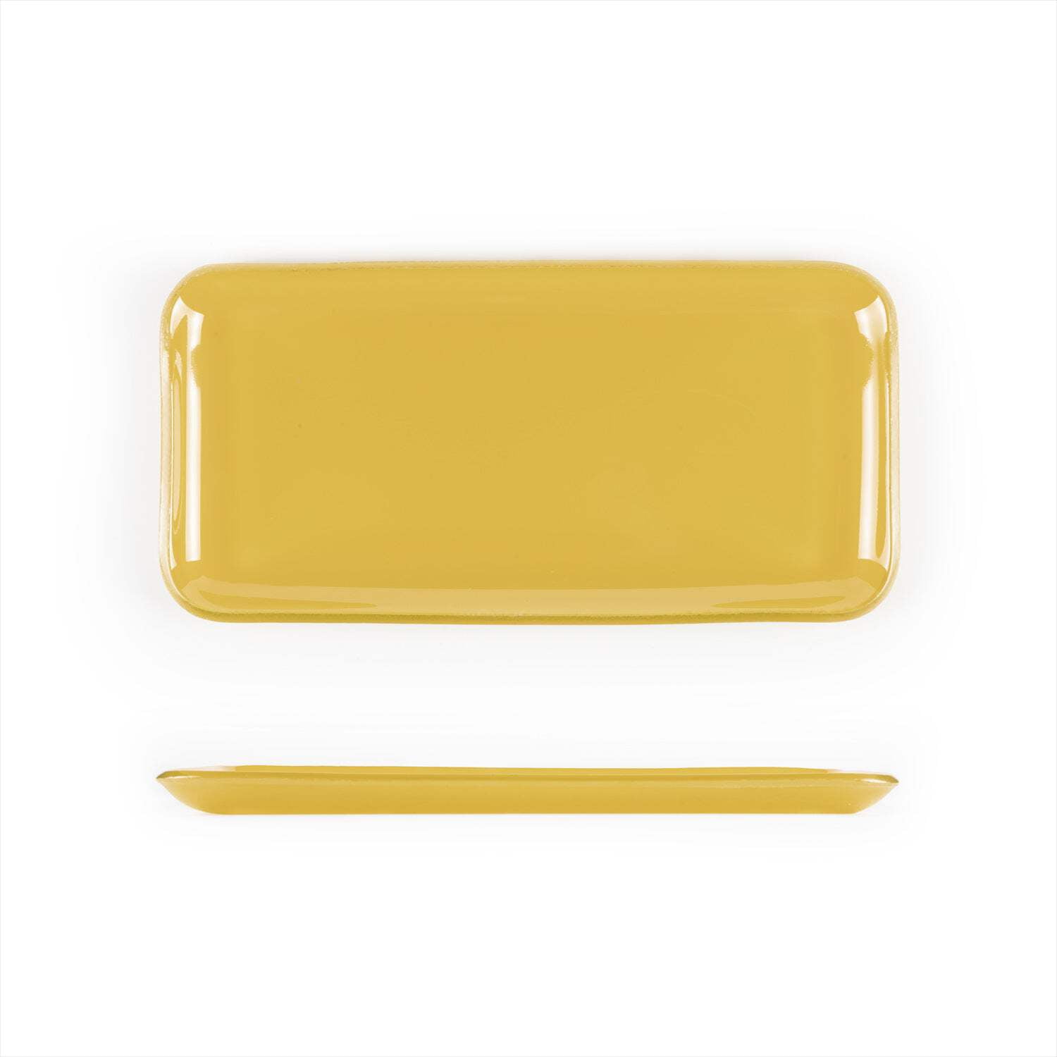 Glass Dinnerware 12.25" x 6" x h:1" Rectangular Turmeric Glass Platter ...