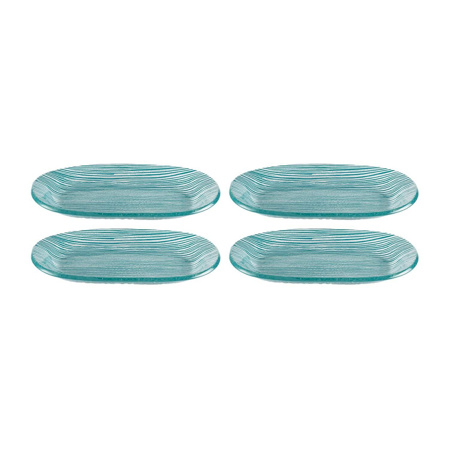Glass Dinnerware 7.75" x 4.25" x h:0.5" Oval Blue Glass Platter (Set of ...