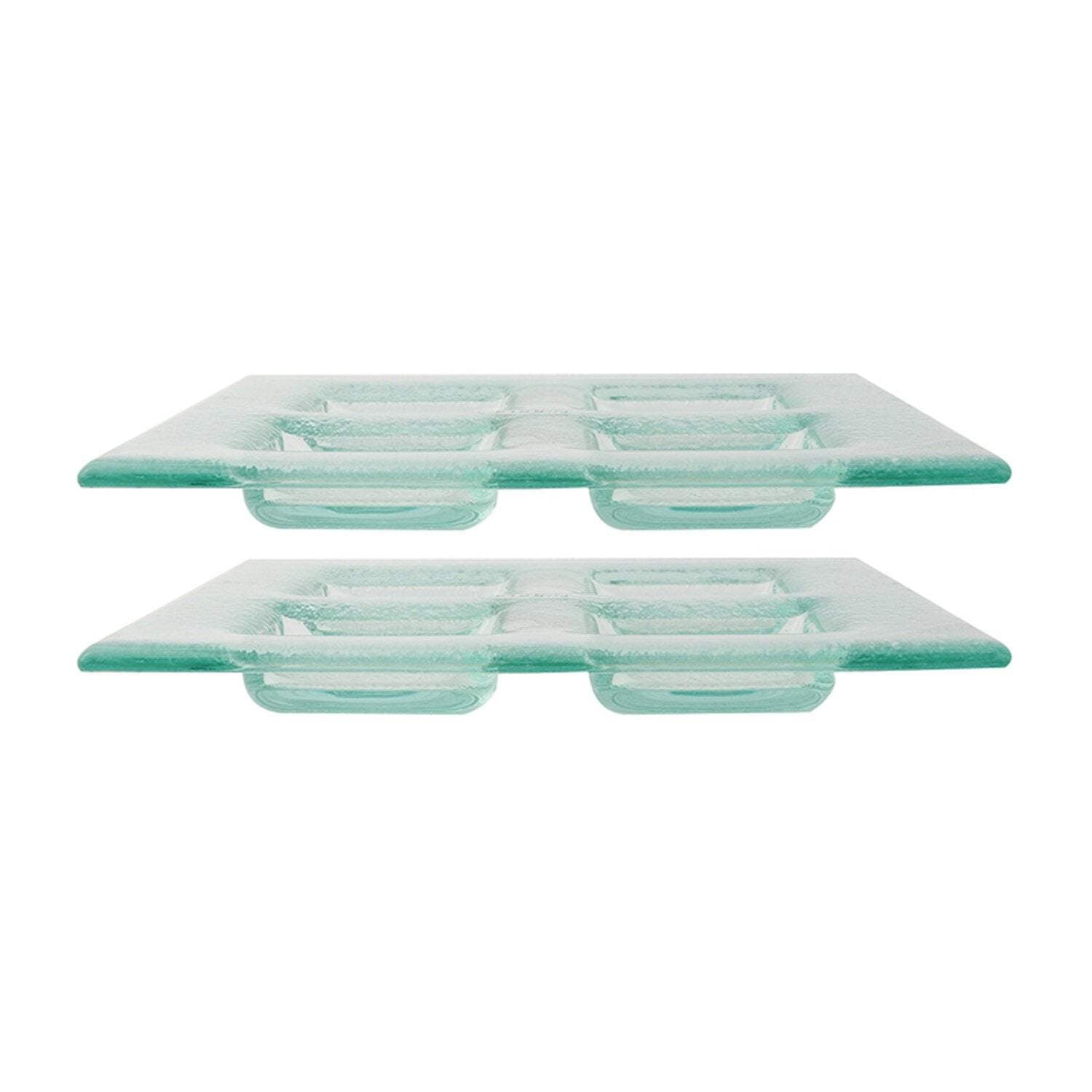 Glass Dinnerware 8" x 8" Square Clear Glass Sectional Plate (Set of 2 ...