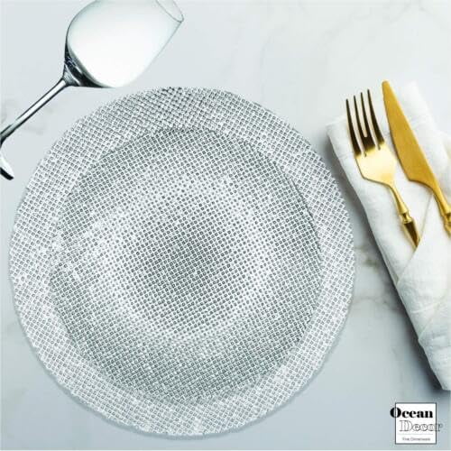 Glass Dinnerware Set: Fancy Set of Textured Clear Glass Dinner Plates ...
