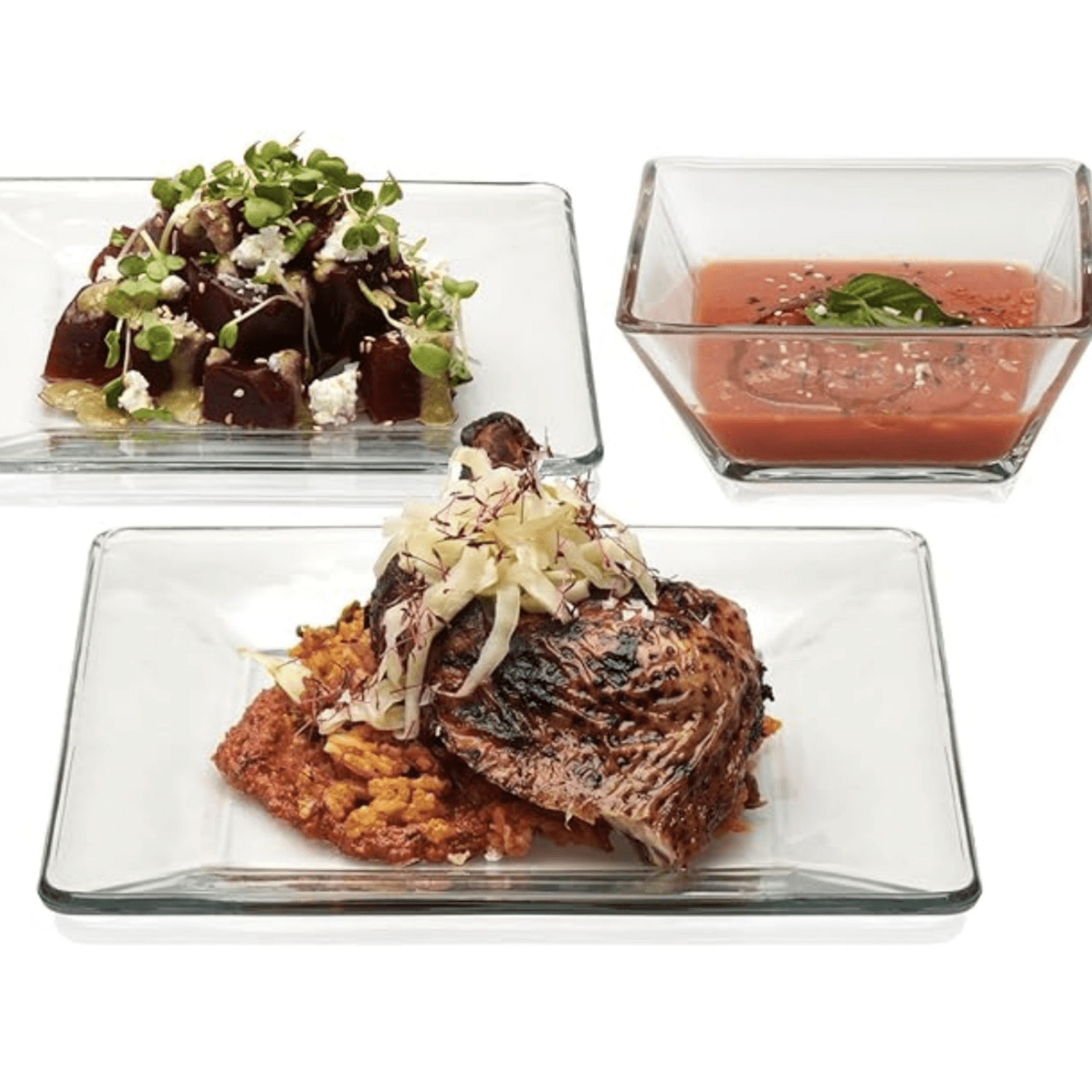 Glass Dinnerware Set, Square Clear Glass Plates and Bowls Set of 12 ...