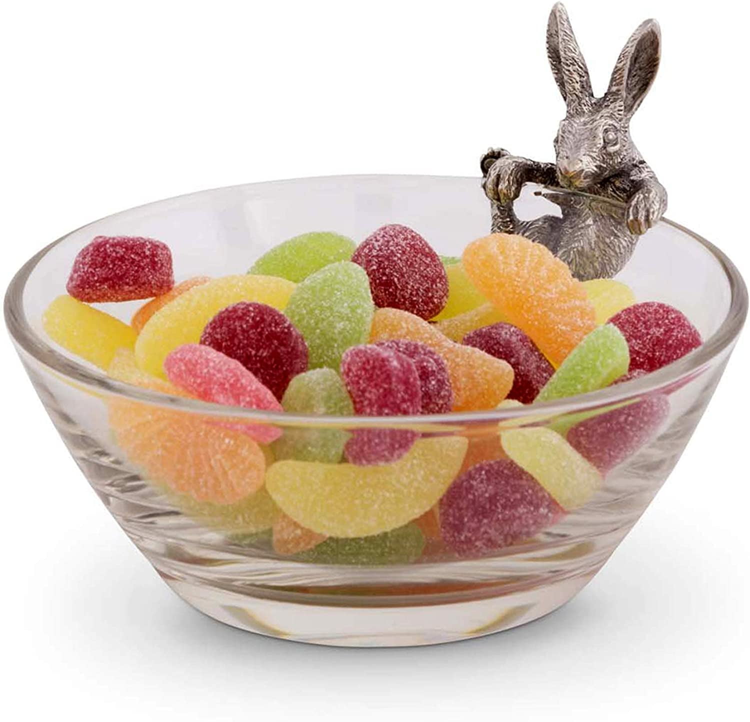 Glass Dip/Candy/Snack Bowl With Pewter Climbing Bunny Candy Dish 5 Inch ...