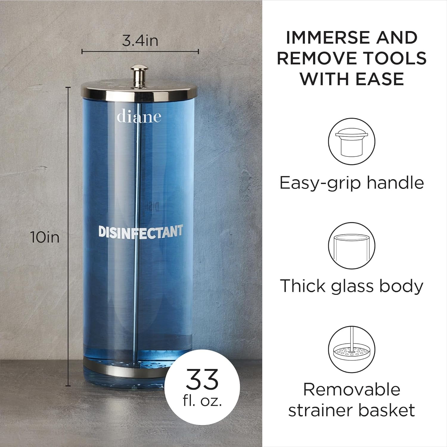 Glass Disinfectant Jar for Sterilizing Hair Salon Shears, Combs, Barber ...