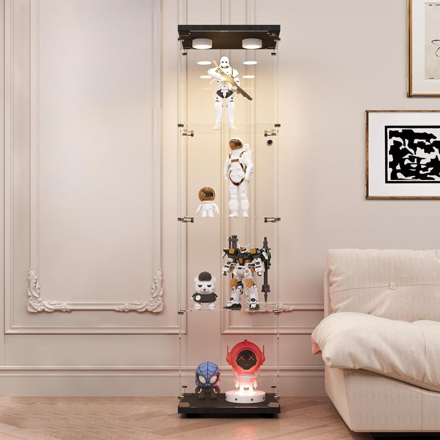 Glass Display Cabinet 3-Shelf with Double Door, Curio Cabinets Fast Installation in 30 Mins, 5mm ...