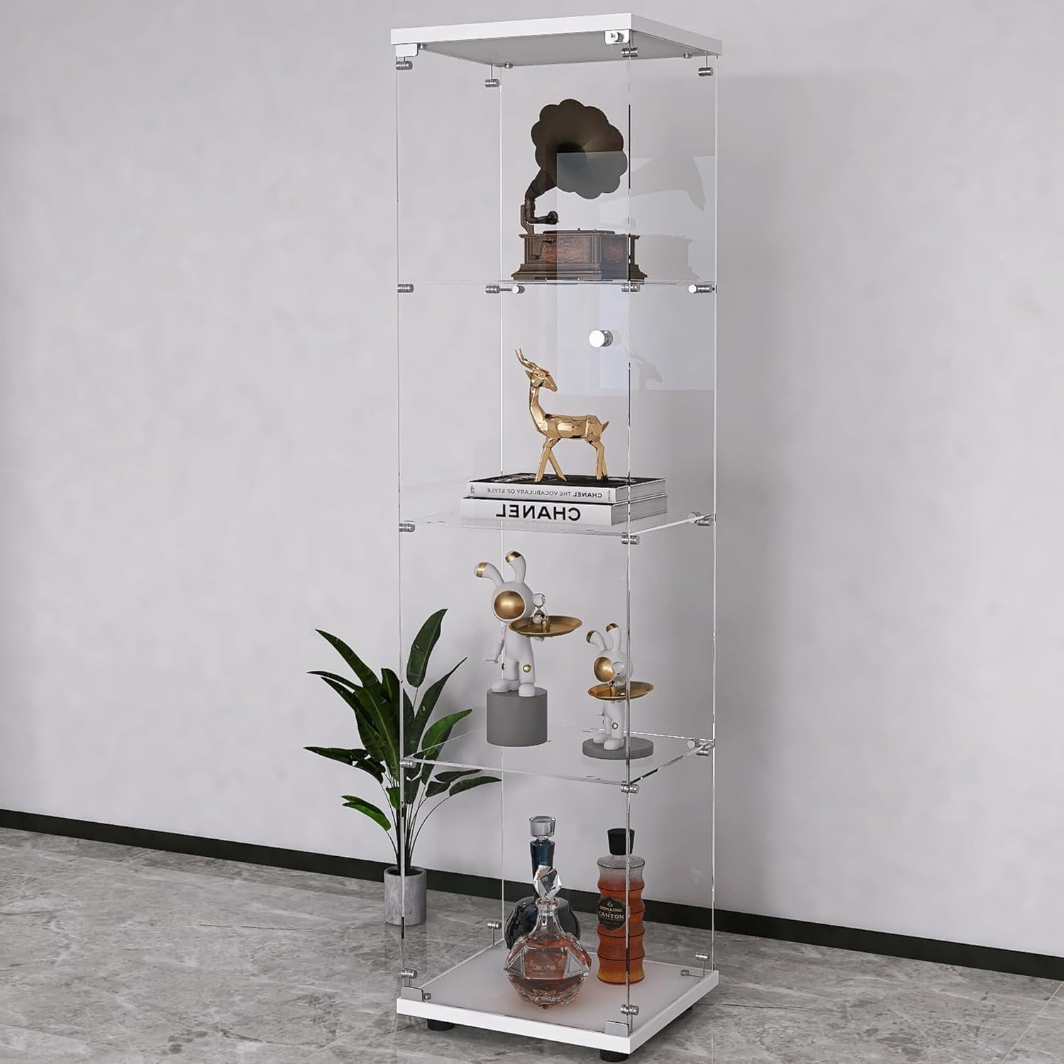 Glass Display Cabinet 4-Shelf with Door and Lock,Curio Cabinets ...