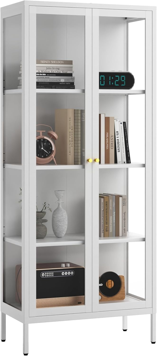 Glass Display Cabinet 4-Tier,66" H Metal Curio Cabinet with Glass Doors ...